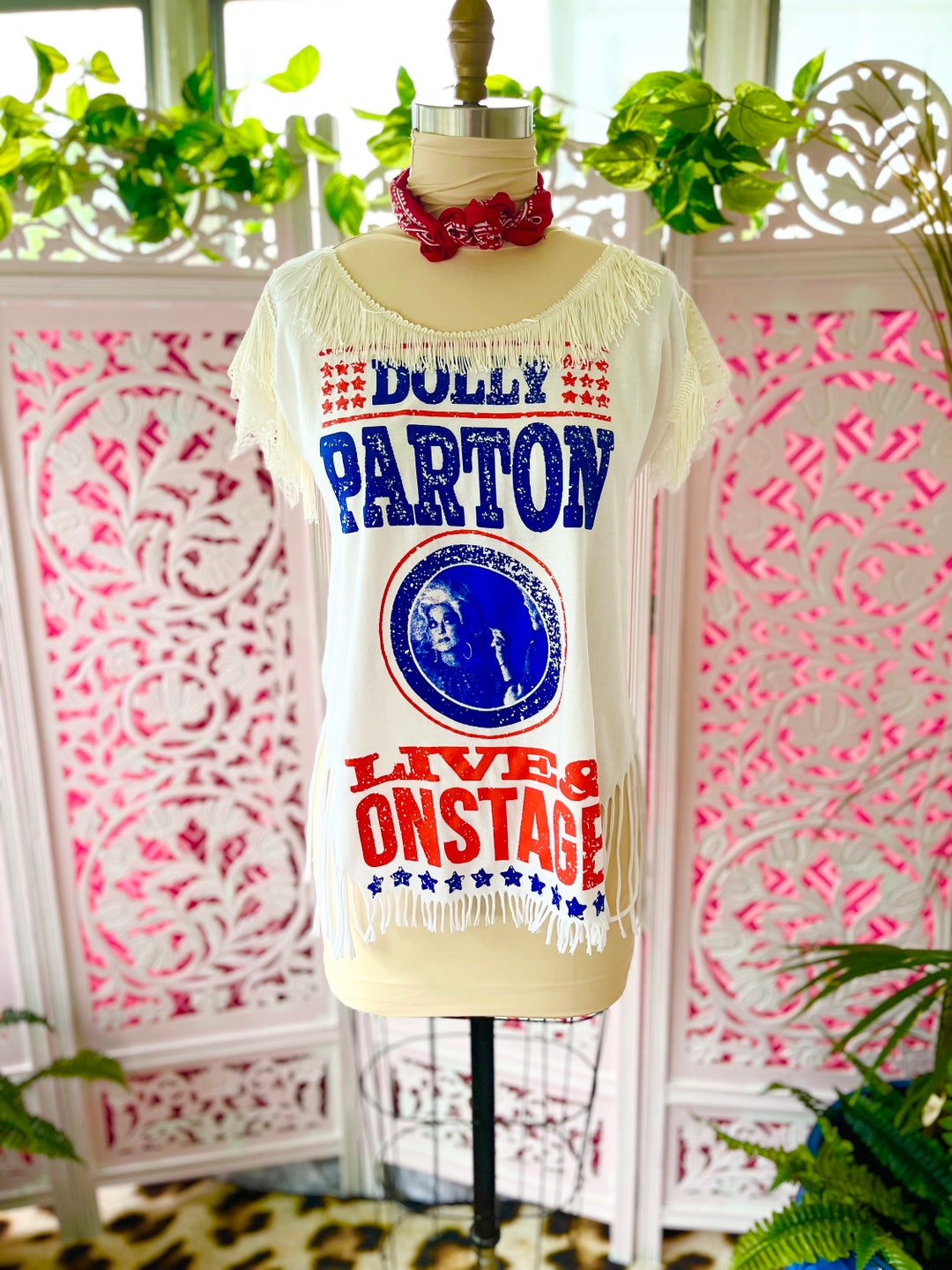 Dolly Parton Tee, Lace and Fringe Trim Tee, Fringe Trim Dolly Tee, Dolly Live Tee, Vintage Logo ...