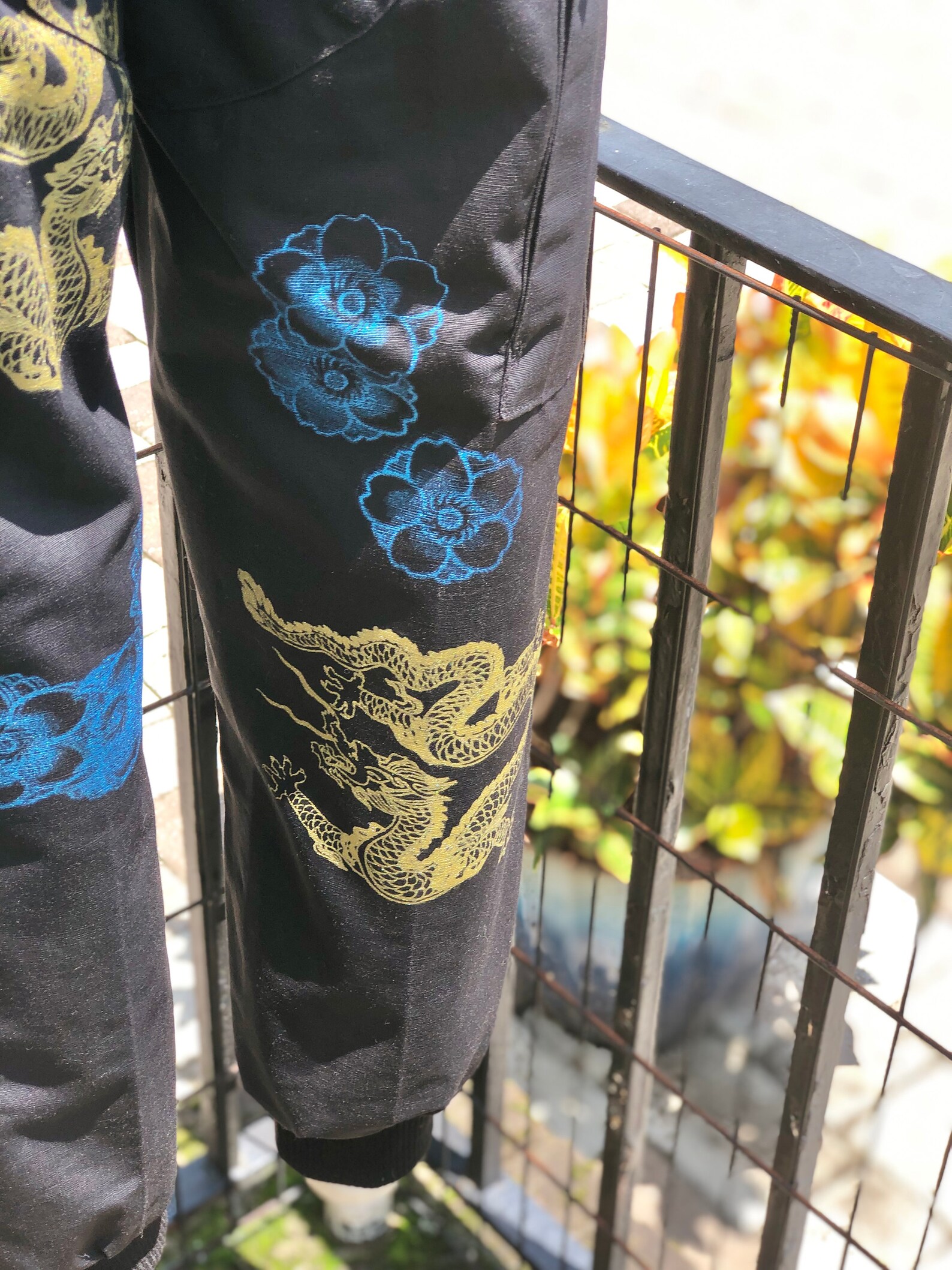 DRAGON PRINT CARGO Pants/gold Dragon Print/blue Cherry | Etsy