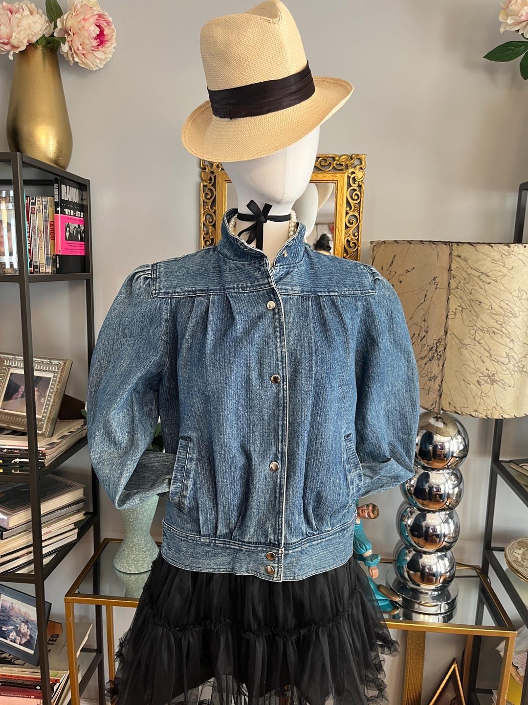 Vintage 80s Denim Jacket, Puff Shoulder Denim Jacket, Pinstripe Denim ...