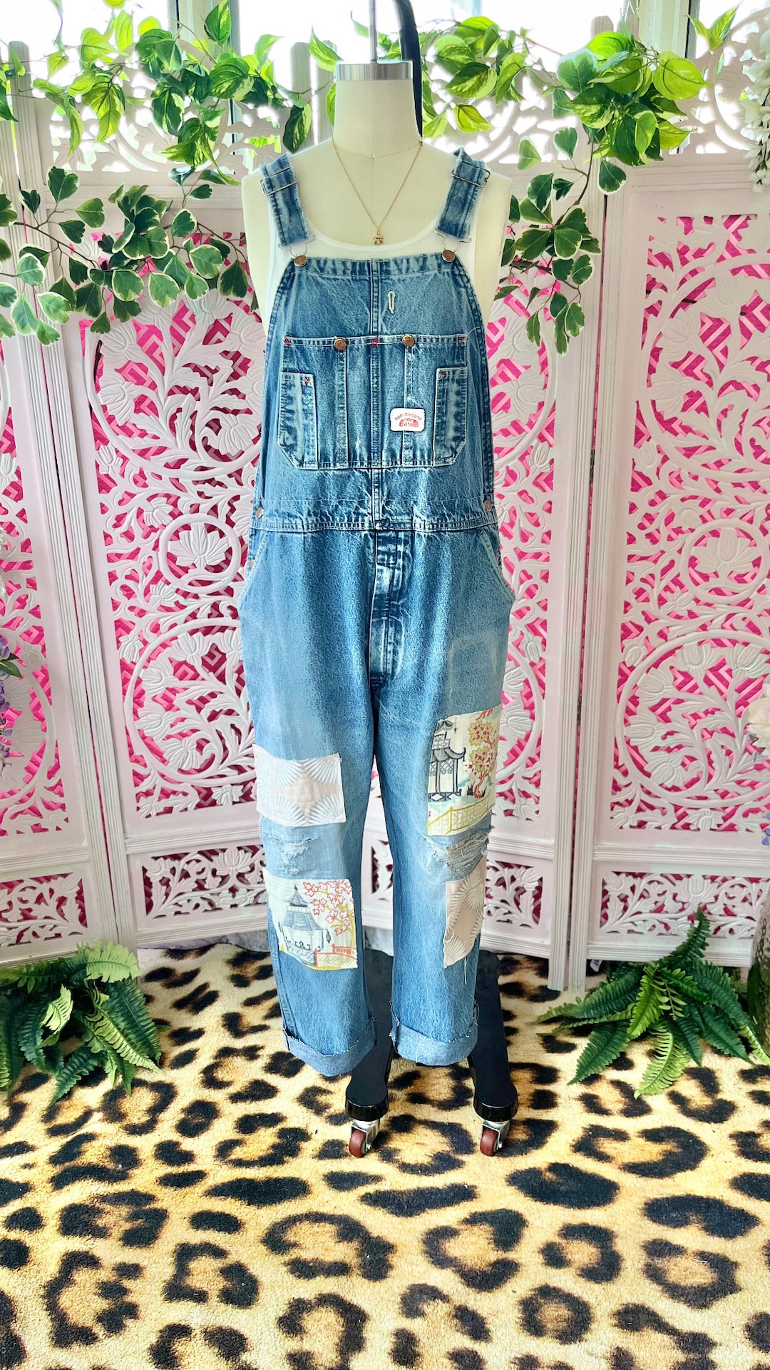 Vintage Patched Overalls, 38'' Round House Overalls, Patched Denim ...
