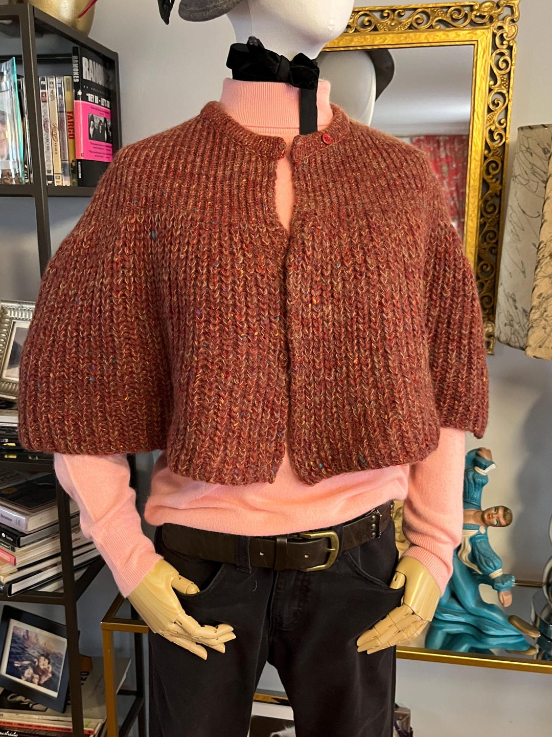 Sweater Cape, Mini Cape, Knitted Cape, Vintage Caplet, Knitted Cape ...