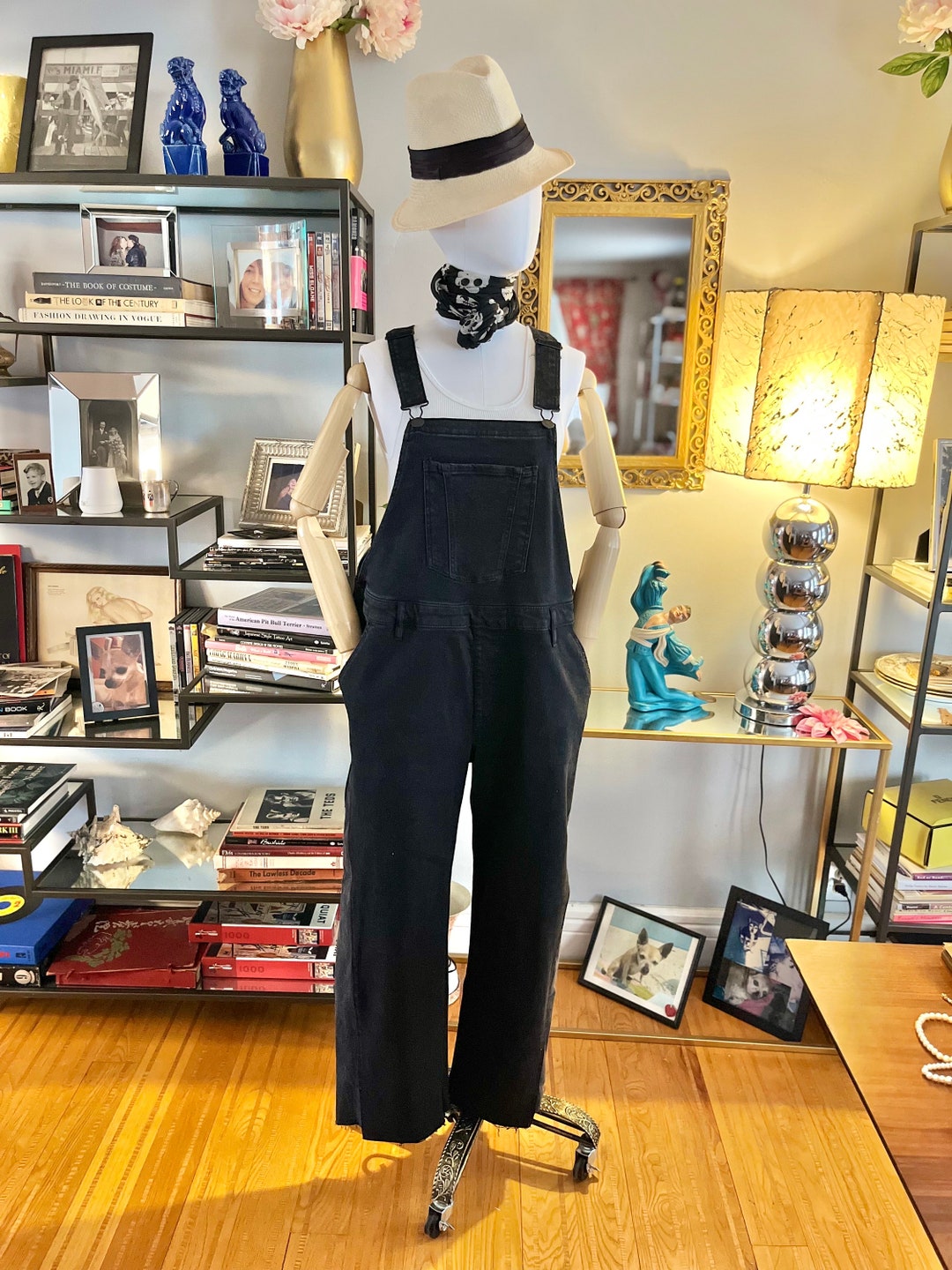 Xl Side Panel Wide Leg Overalls, Black Overall, Ladies Overall, Black ...