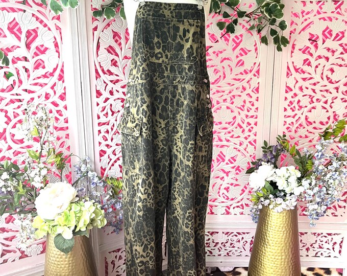 Leopard Overalls, XL Vintage Overalls, Brown Leopard Print Overalls ...