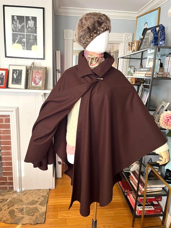 Vintage brown wool cape, vintage cape, toggle cape, o… - Gem
