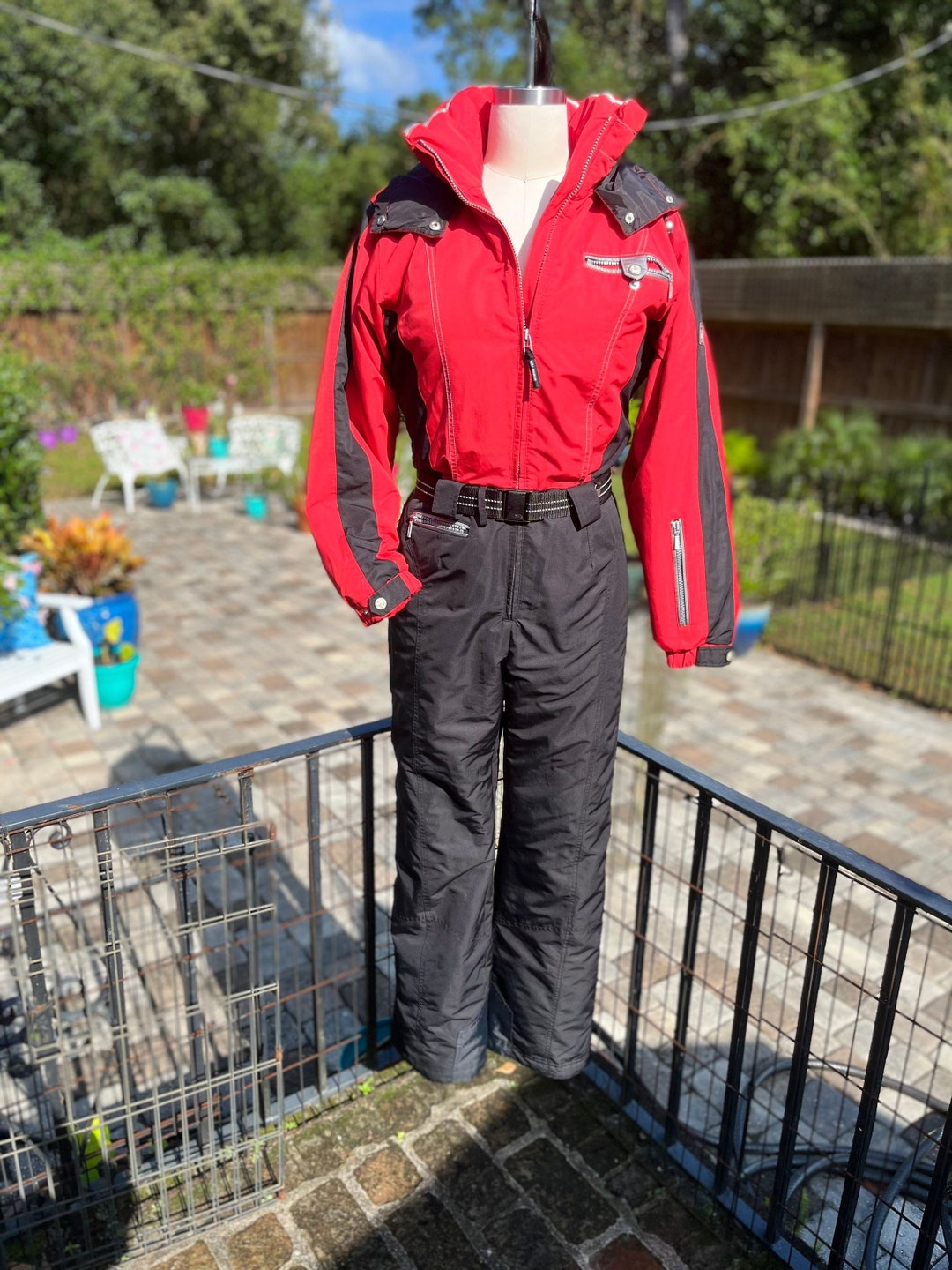 Vintage Nils Ski Suit, Red Black Ski Suit, Padded Ski Suit, Nylon Ski ...