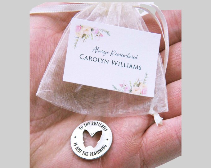 Funeral Favor Butterfly Coin With Custom Printed Card for Celebration ...