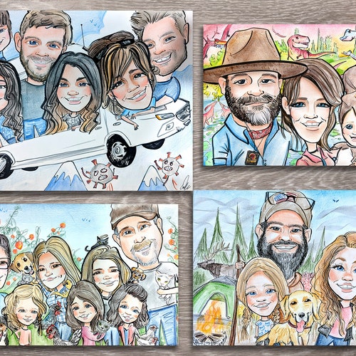 Group Caricatures / Group Cartoons Custom Drawn and | Etsy