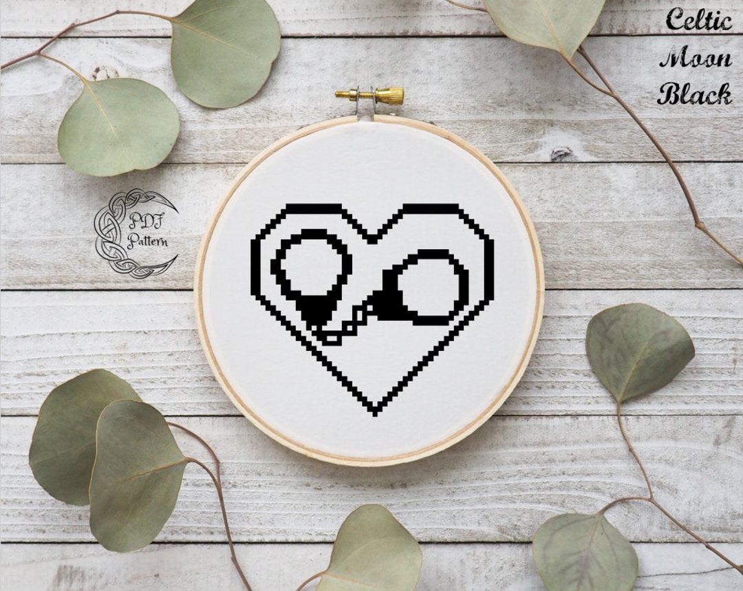 Handcuffs Heart Cross Stitch Pattern, Modern BDSM Embroidery (PDF ...
