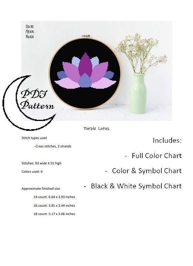 Lotus Cross Stitch Pattern, Cross Stitch Pattern, Digital Item, Modern ...