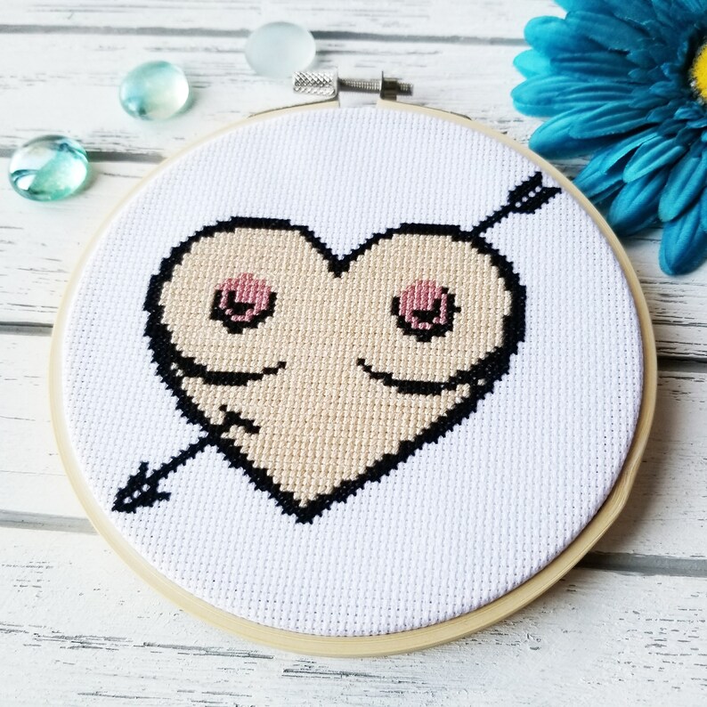 Breasts Cross Stitch Pattern Heart Breasts Heart Cross - Etsy
