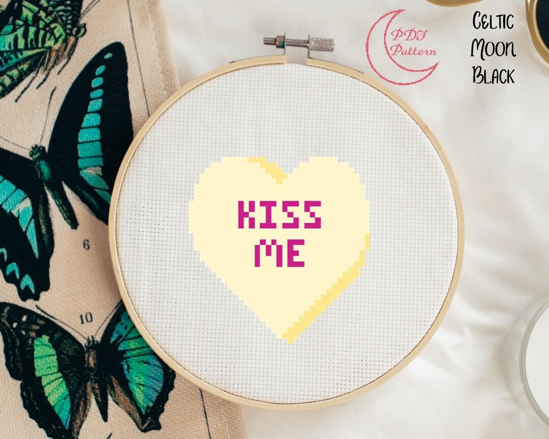 Kiss Me Cross Stitch Pattern, PDF, Download, Cross Stitch Pattern, Kiss ...