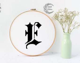 Instant Download Cross Stitch Pattern Black Monogram E Initial Alphabet ...
