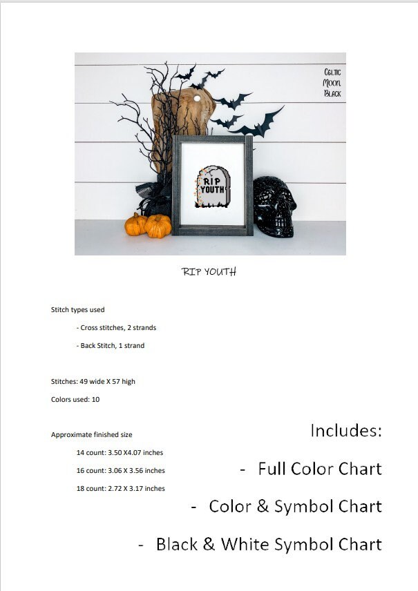 RIP Youth Cross Stitch Pattern, Halloween, RIP, PDF, Download, Cross ...