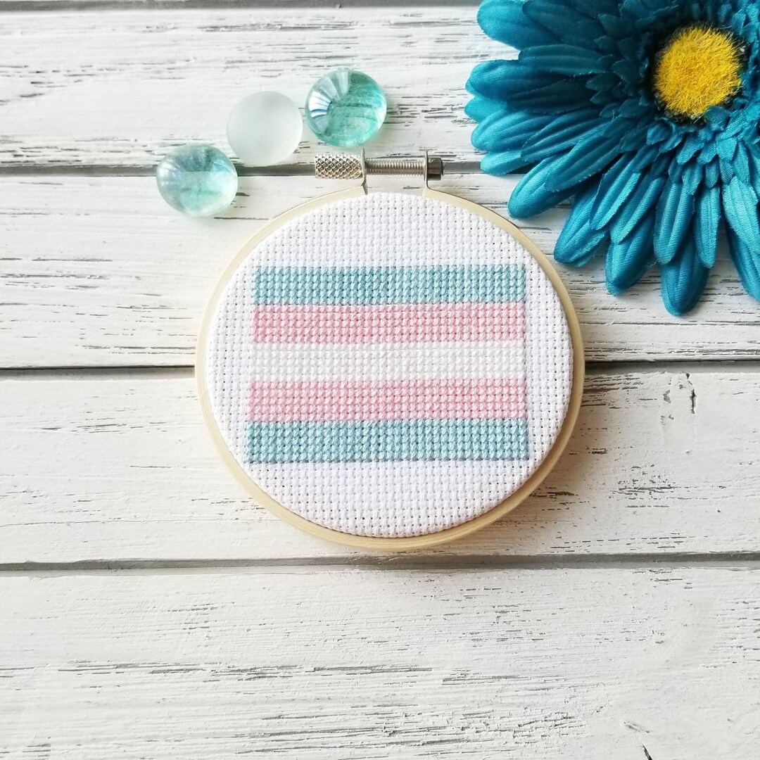 Trans Pride Flag Cross Stitch, Pride Cross Stitch, Trans Pride Flag ...