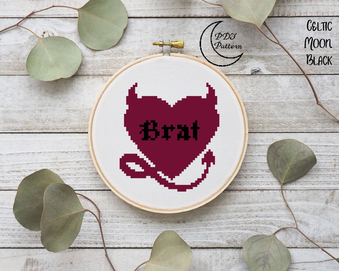 Brat Cross Stitch Pattern, Pdf, Brat, Heart, Cross Stitch Pattern ...