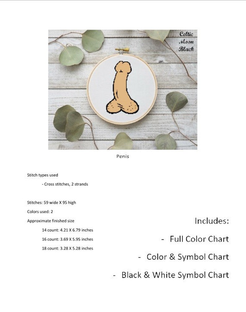 Penis Cross Stitch Pattern, Cross Stitch, Penis, Phallus, Cross Stitch ...