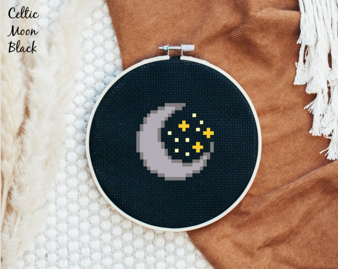 Crescent Moon Cross Stitch Pattern Digital Item Modern Cross - Etsy