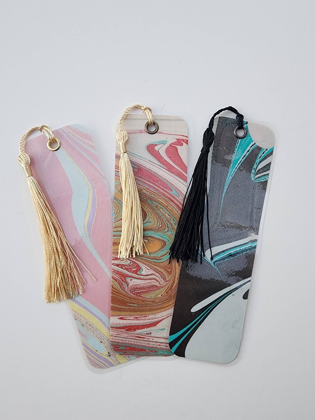 Water Marbled Bookmarks With Tassels- Set of 3- Various Colors ...