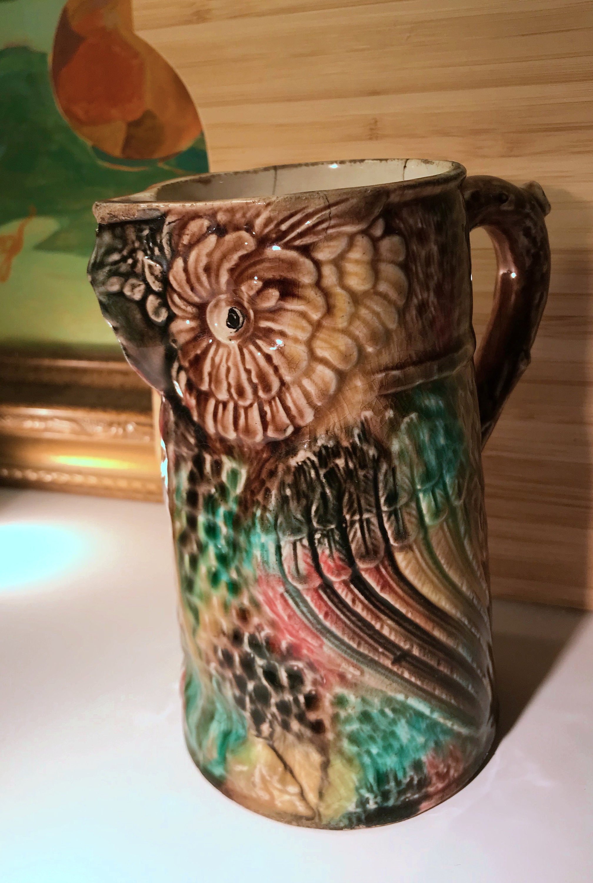 Antique Majolica Owl Pitcher - Etsy