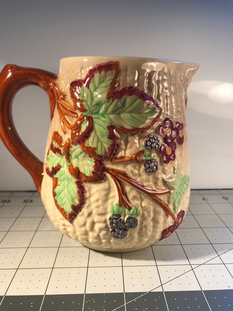19th Century Shorter & Sons English Bramble Majolica Pitcher Blackberry ...