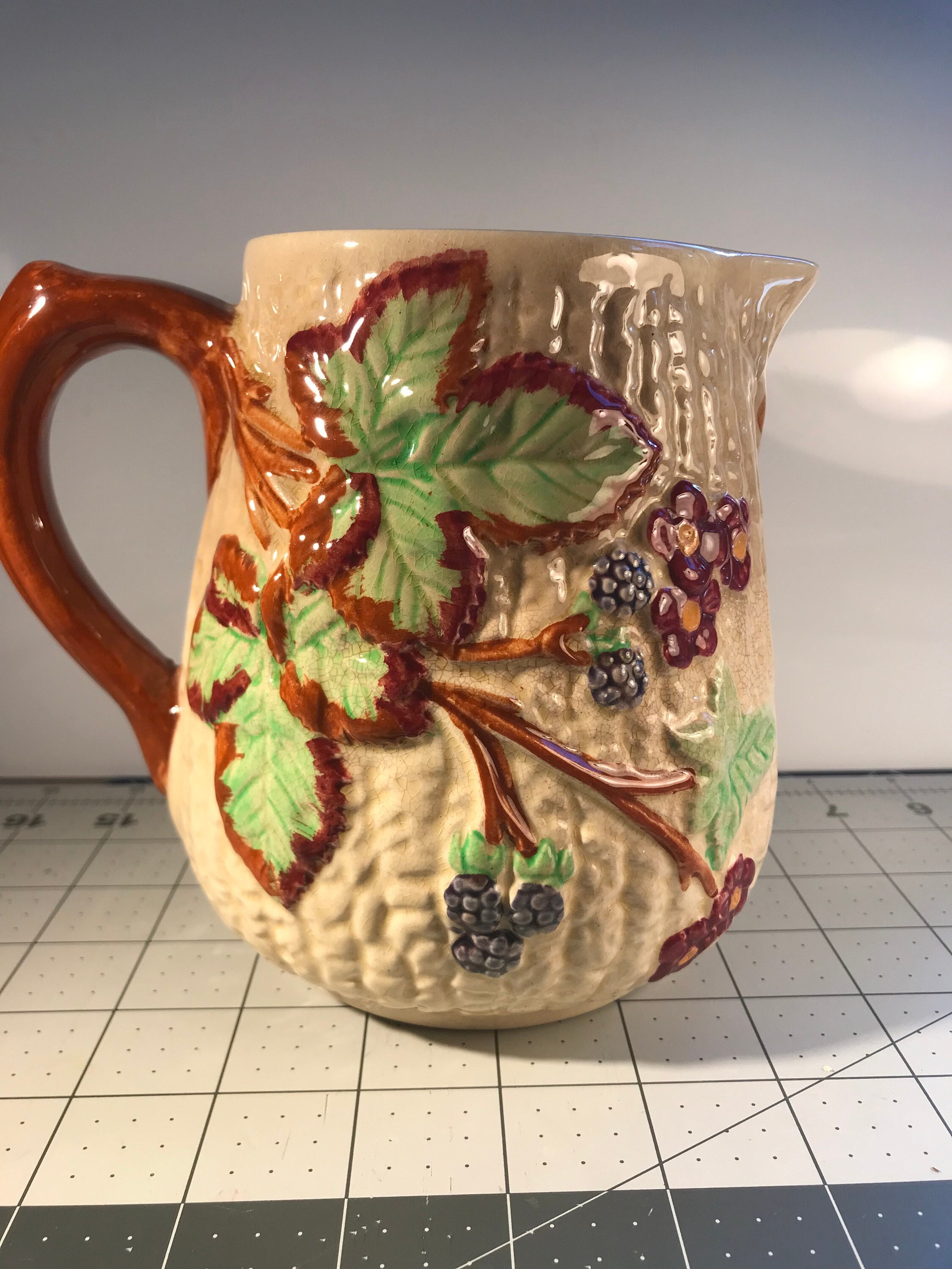 19th Century Shorter & Sons English Bramble Majolica Pitcher Blackberry ...