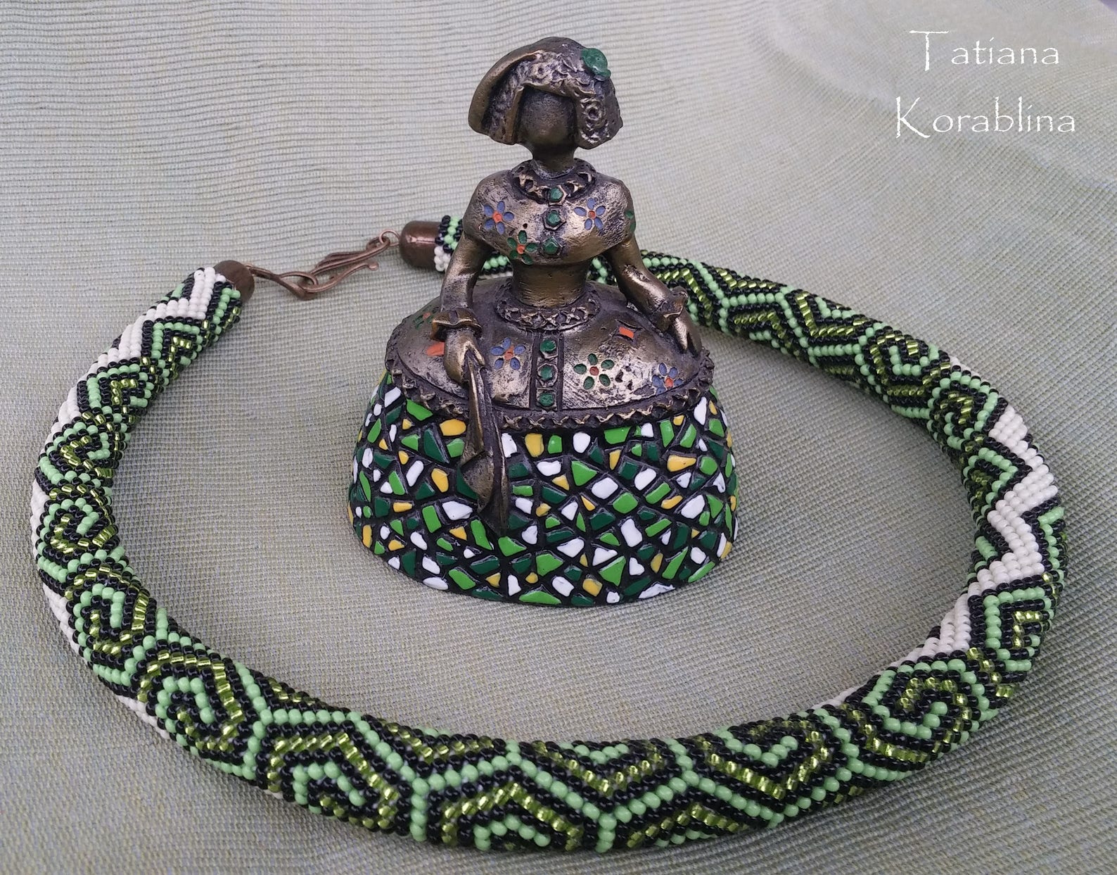 Ukrainian Traditional Bead Crochet Rope Necklace Seed Bead Green ...