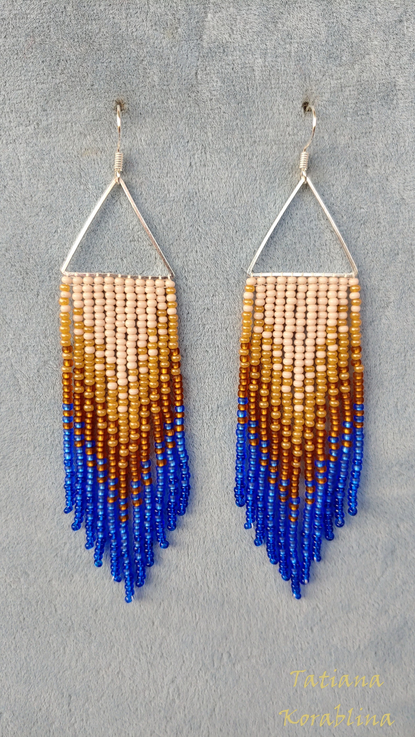 Beaded Earrings Long Earrings Triangle Earring Gradient Seedbead ...