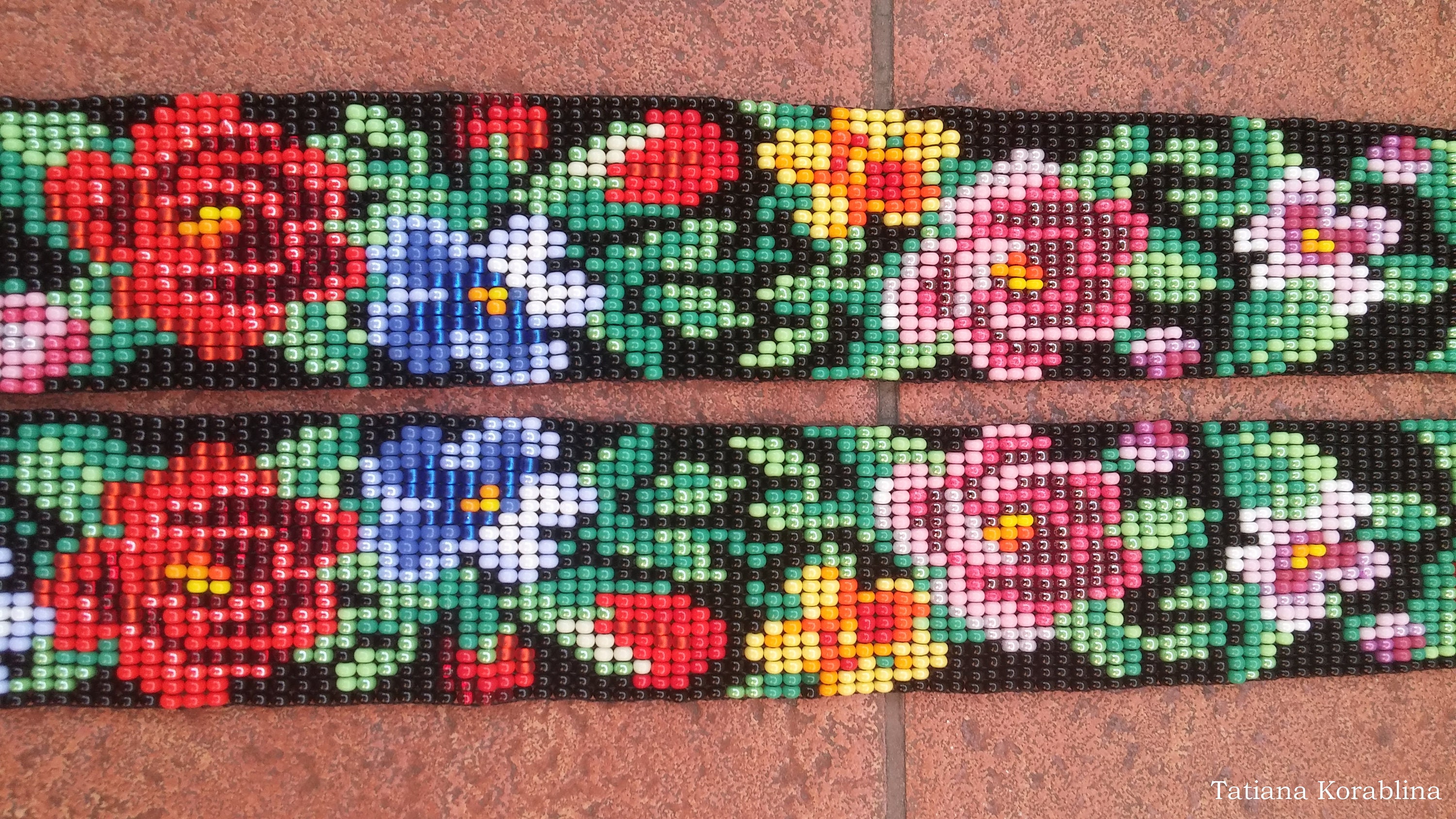 Ukrainian Beaded necklace Flowers necklace Long Multicolor | Etsy