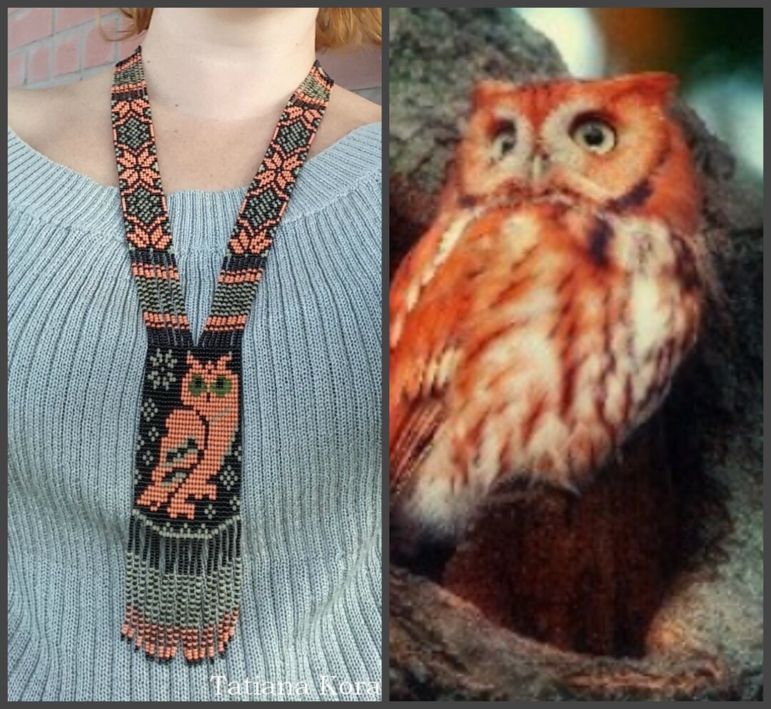 Gerdan Fiery Red Owl Ukrainian Traditional Necklace Ethnic - Etsy