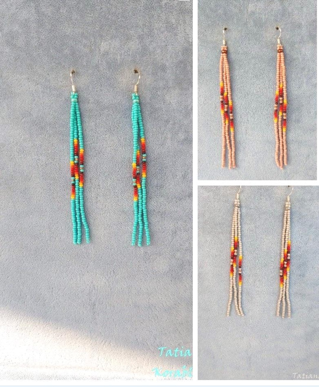 Country Girl Long Seed Bead Fringe Earrings Cowgirl Rodeo Earrings Teal ...