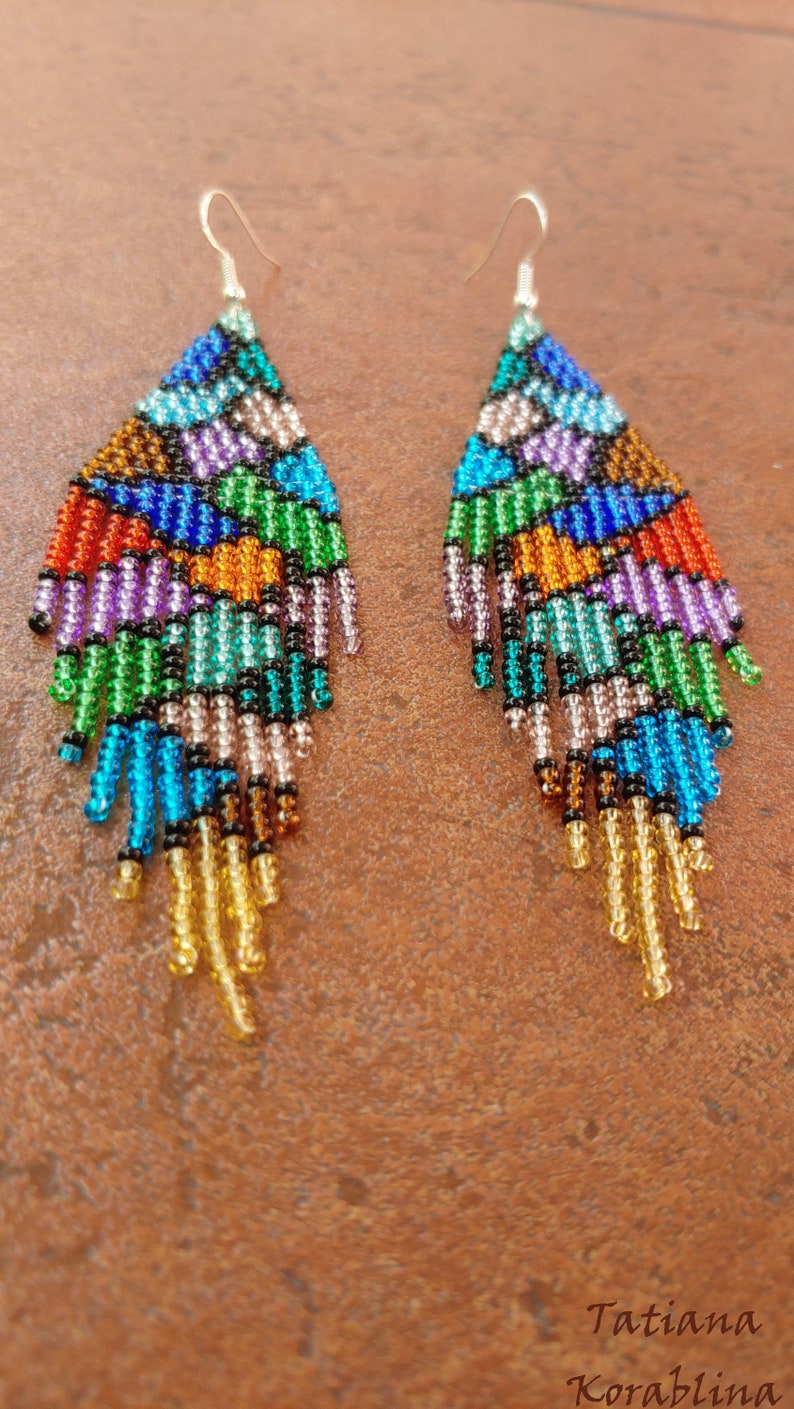 Author's Beaded Earrings Evening Seed Bead Earring Chandelier Beadwork ...