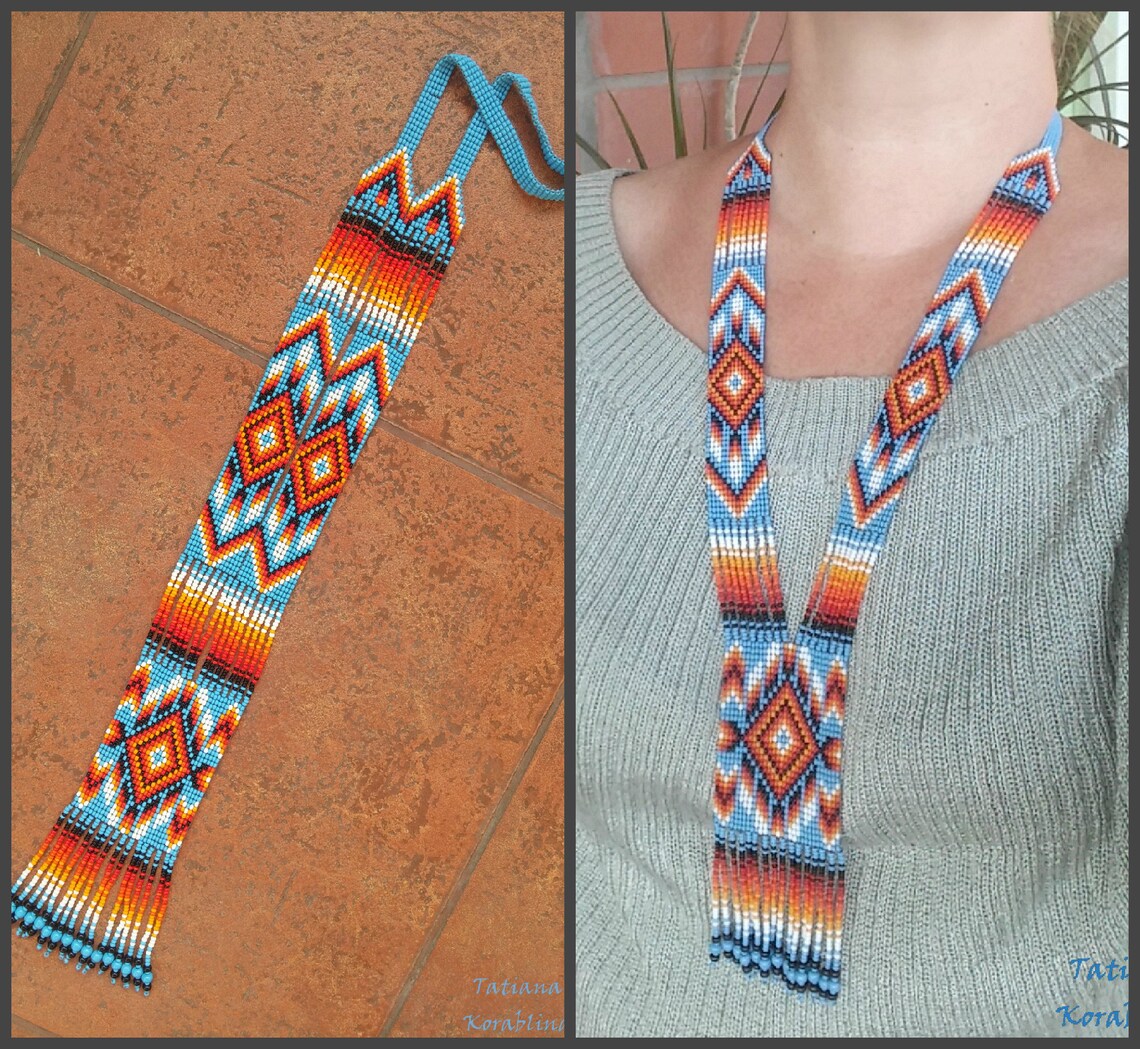 Native American Style long beaded necklace Native seed bead | Etsy