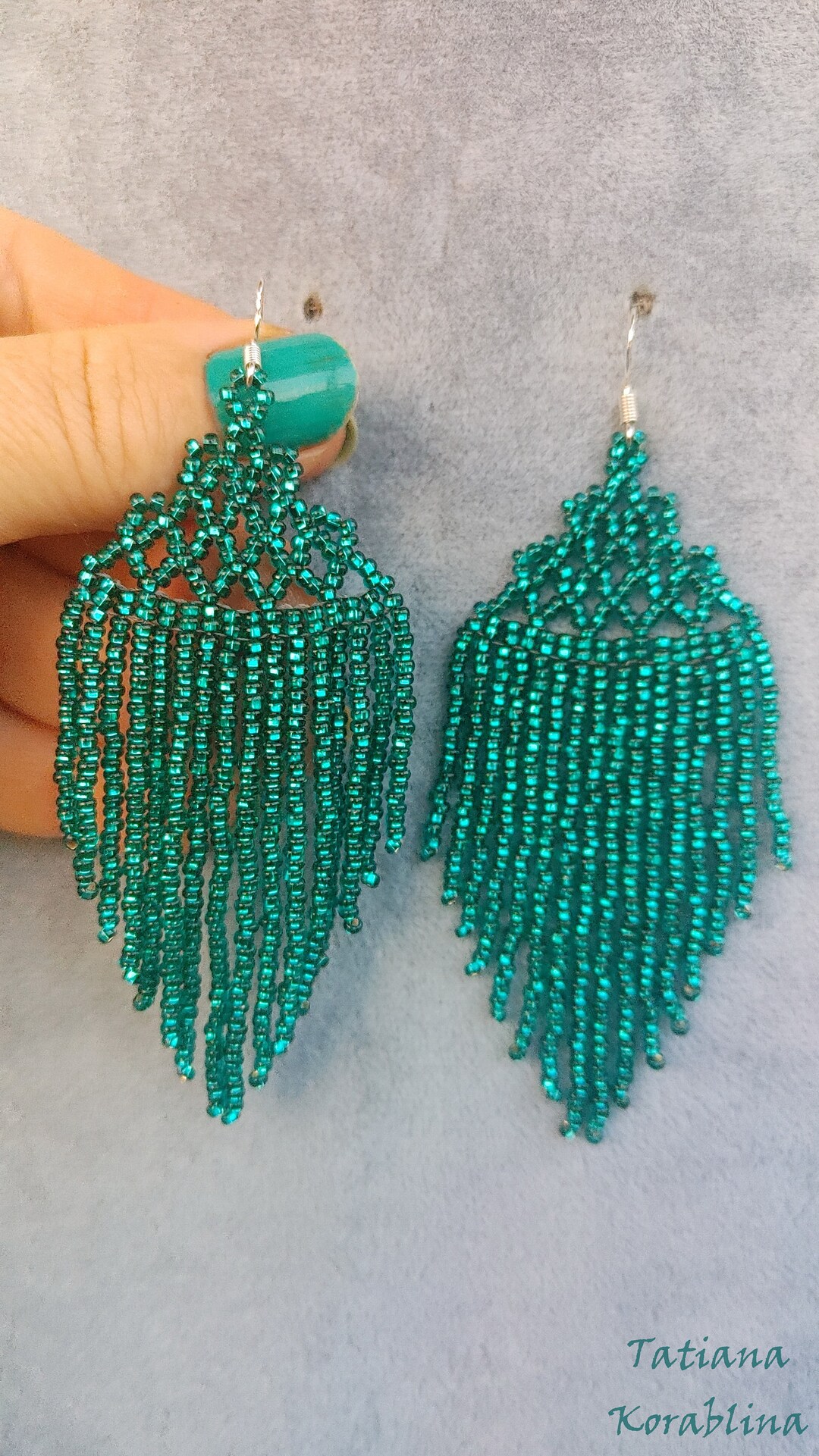 Author's Unique Designer Lace Beaded Earrings Long Evening Seed Bead ...