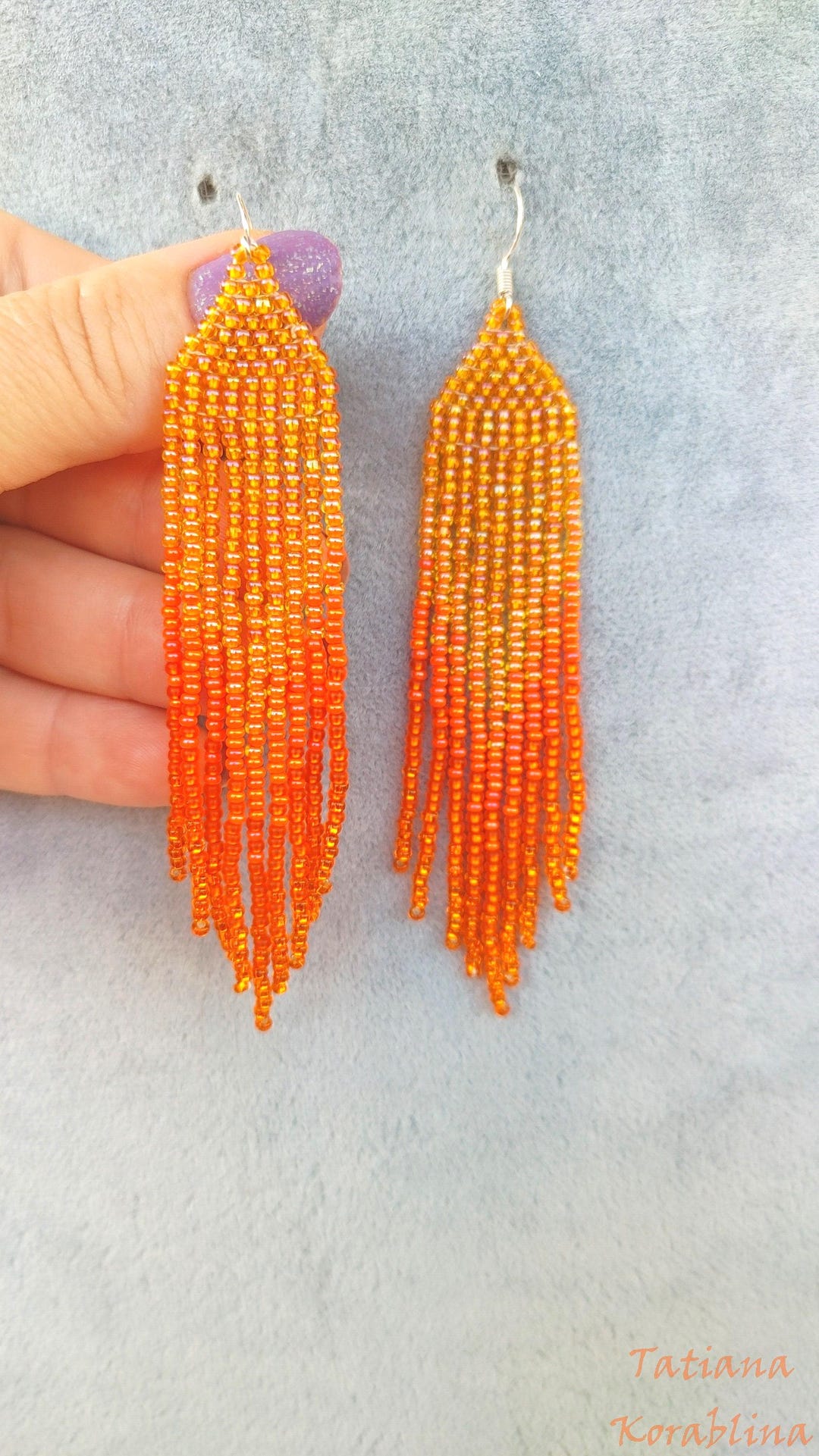 Beaded Earrings Long Bright Earrings Gradient Seedbead Earrings Boho ...