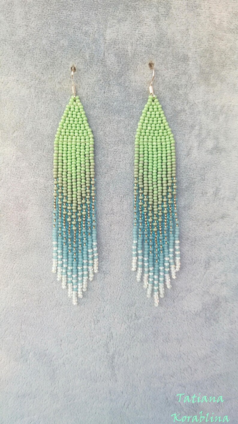 Beaded Earrings Long Earrings Gradient Seedbead Earrings Chandelier ...
