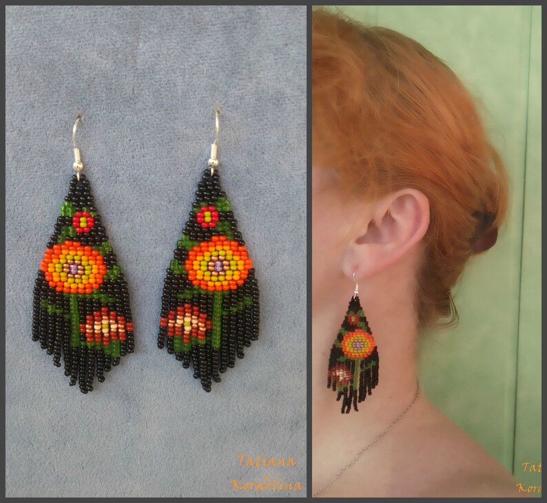 Unique Earrings With Abstract Floral Print Beaded Earrings - Etsy