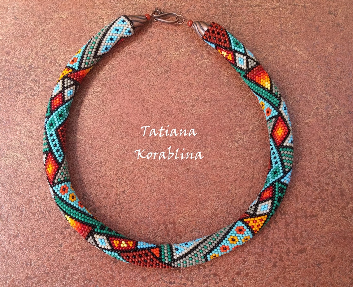 Ukrainian Traditional Necklace Seed Bead Geometric Pattern - Etsy