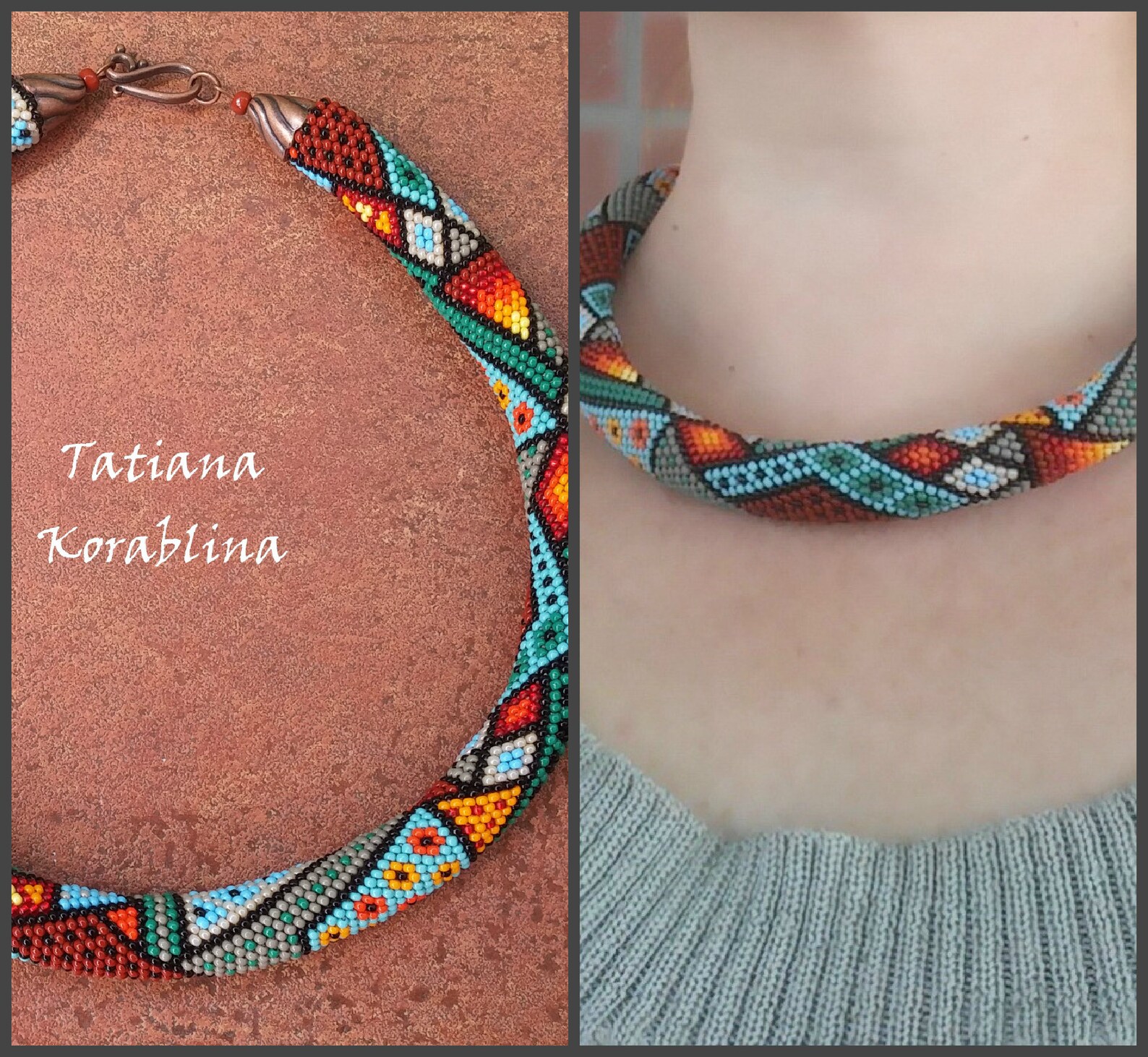 Ukrainian Traditional Necklace Seed Bead Geometric Pattern - Etsy