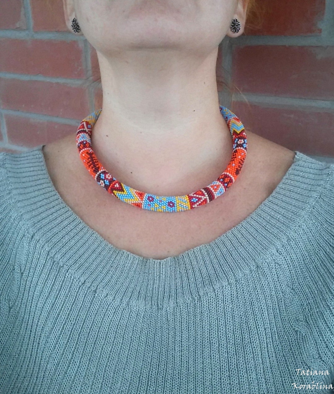 Ukrainian Traditional African Bead Crochet Rope Necklace Seed Bead ...