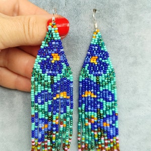 Unique Beaded Earrings Seed Bead Earrings Chandelier Fringe Earrings ...