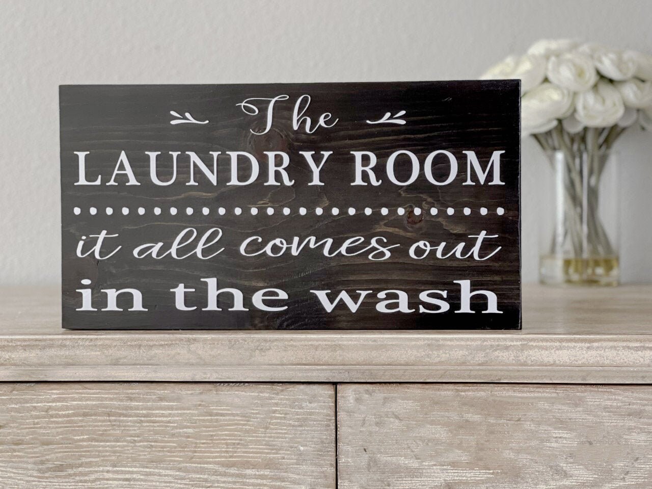 The Laundry Room It All Comes Out in The Wash Block Wood Sign | Etsy