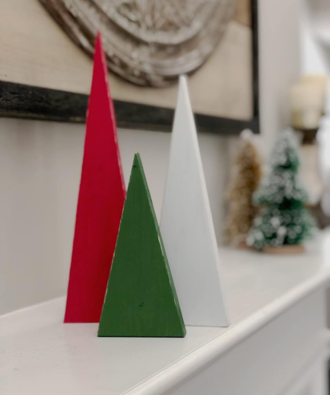 Set of 3 Large Wooden Trees, Rustic Christmas Tree Decor, Primitive ...