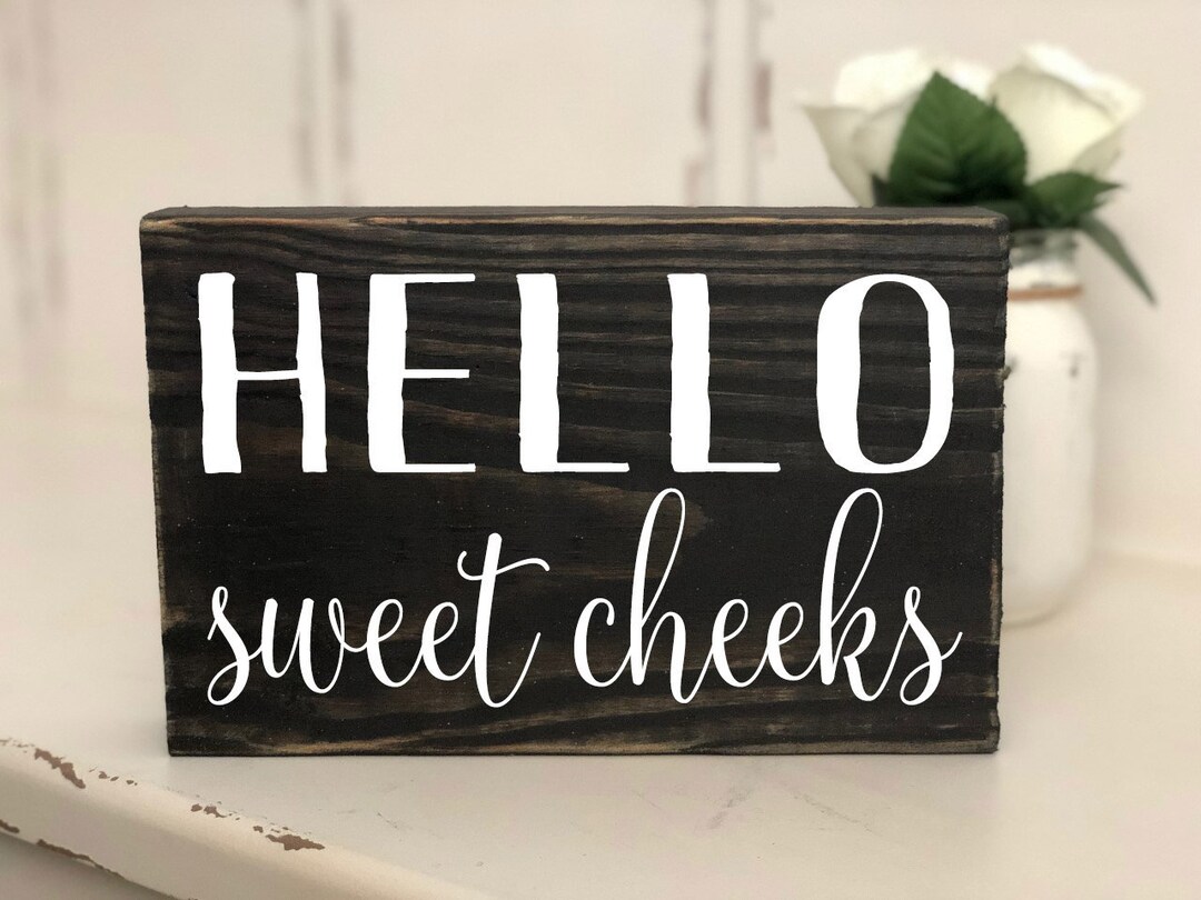 HELLO Sweet Cheeks Mini Block Farmhouse Wood Sign 5 Star Poop Rustic ...