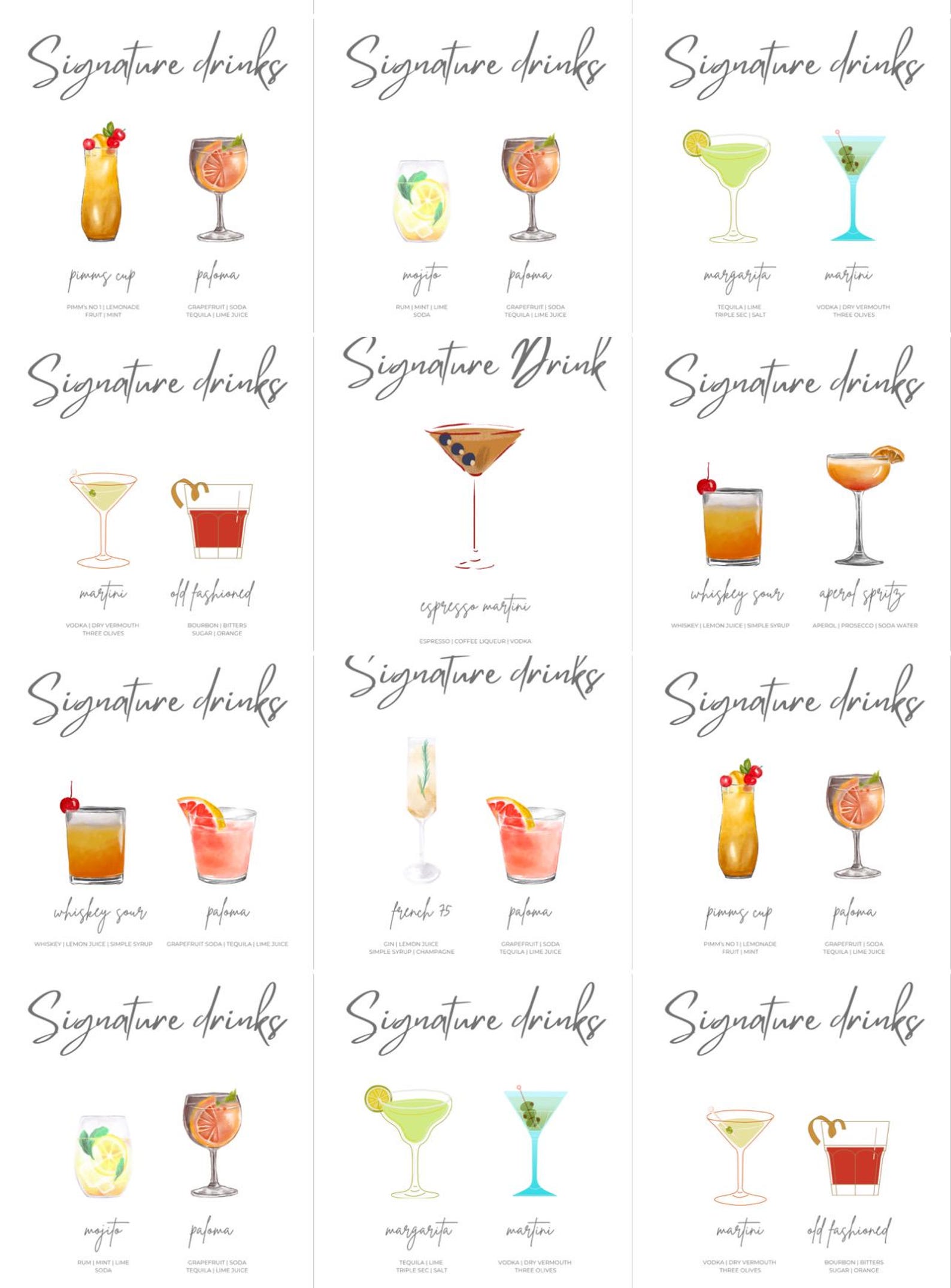 Signature Drink Bar Sign, Modern Wedding, Digital Download, His and Her ...