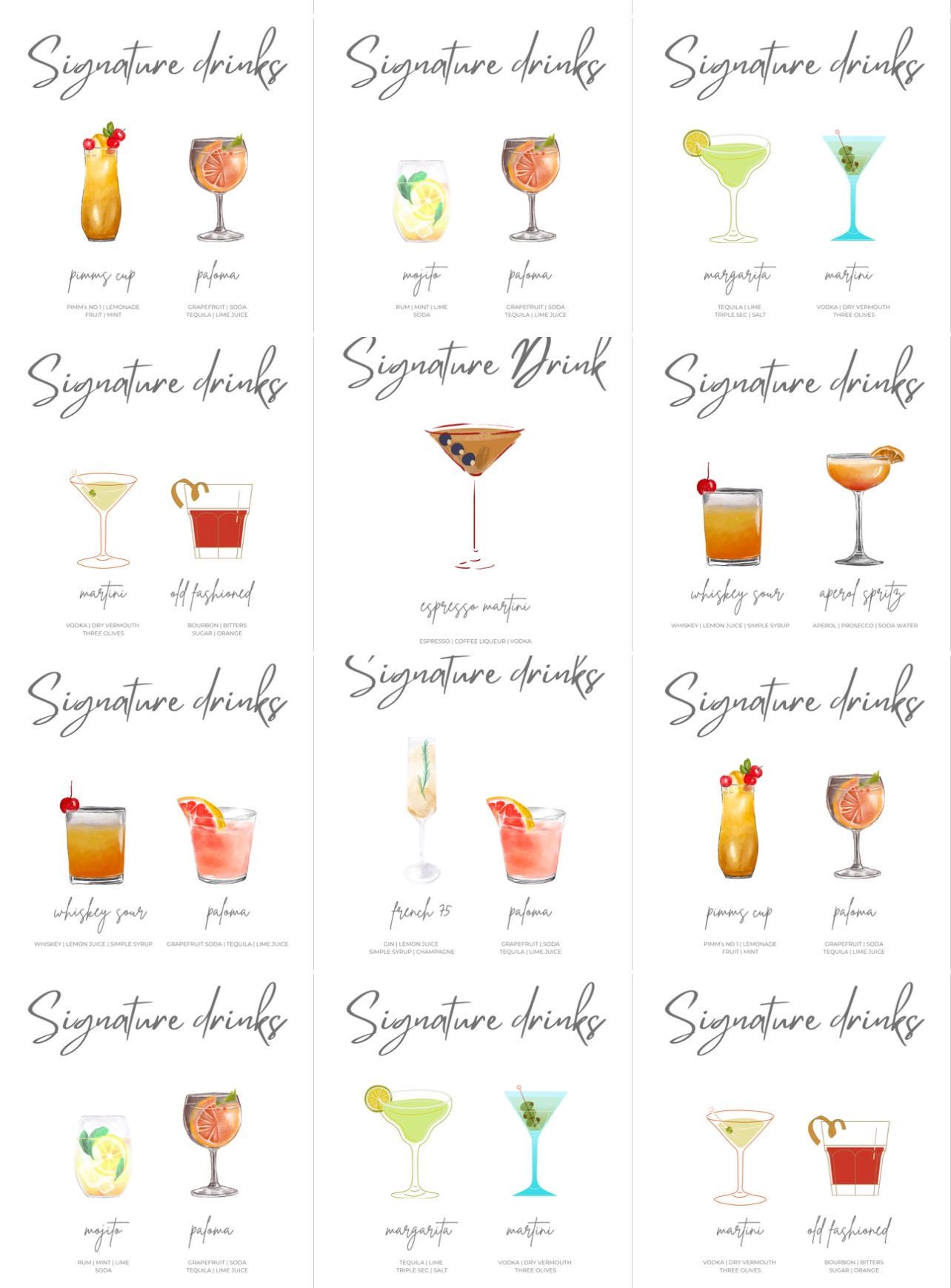 Signature Drink Bar Sign, Modern Wedding, Digital Download, His and Her ...
