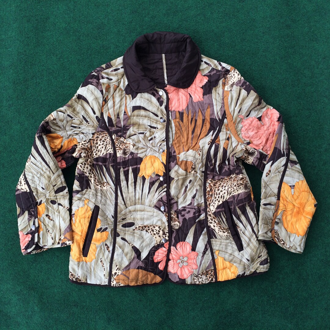 Vintage Cheetah and Flora Reversible 2 Side Women Jacket Streetwear 90s ...