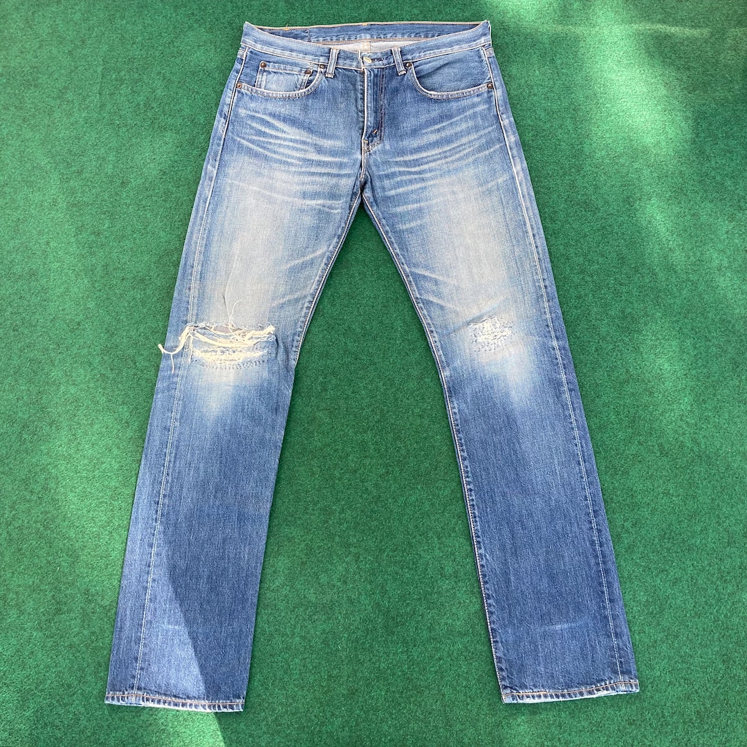 Vintage Levis 505 Distressed Ripped Jeans Sz 34 90s Blue Punk Grunge ...