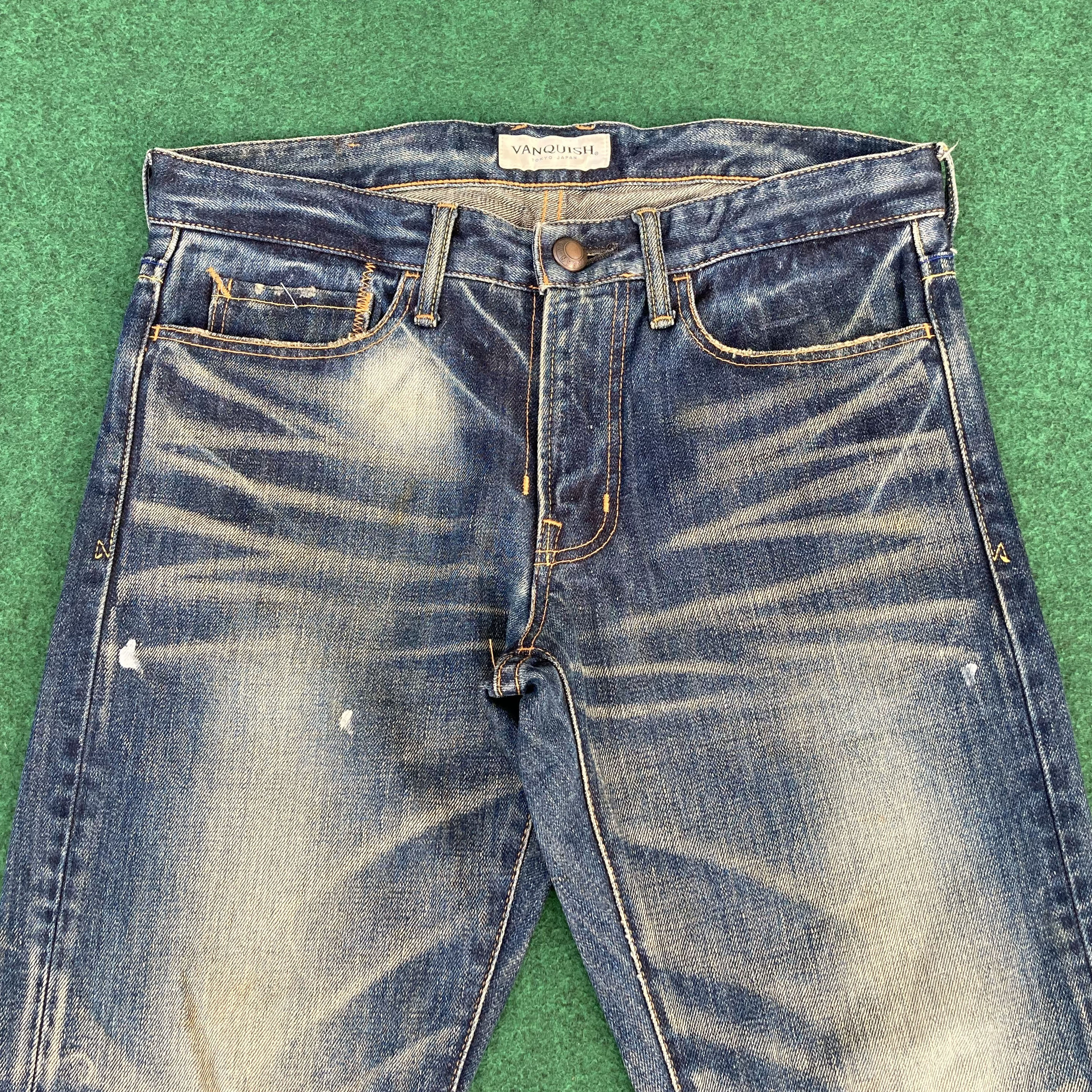 VANQUISH JAPAN Denim Paint Faded Made in Japan Honeycomb VANQUISH JAPAN Denim Paint Faded Made in Japan Honeycomb