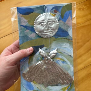 Moon and Moth Handmade Embossed Pressed Tin Wall Decoration - Etsy