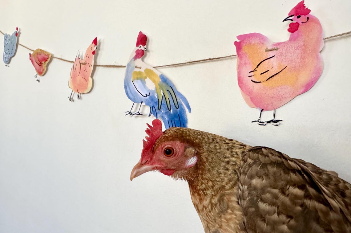 Chicken Garland - Illustrated Paper Garland - Pet Hens and a Rooster ...
